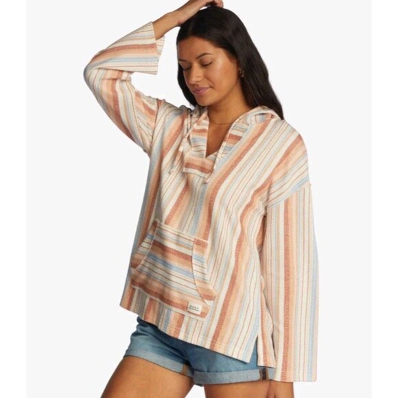Roxy | Tops | Roxy Women Sz S Waves Rays Terry Striped Poncho Baja Hoodie Hippie Beach Boho ...